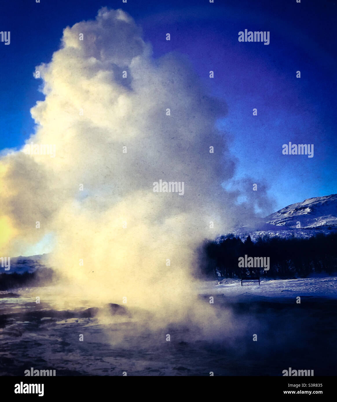 Iceland Geyser steam rises Stock Photo - Alamy