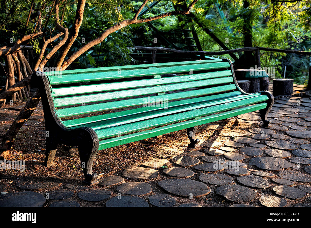 bench in a shady place to rest Stock Photo - Alamy