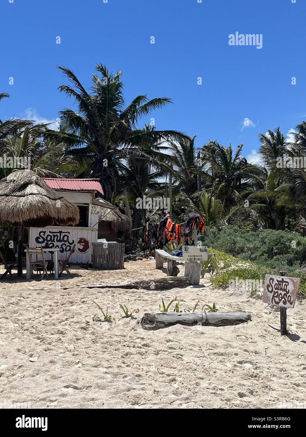 Santa Rosa Beach Bar on Tulum Beach, Quintana Roo, Mexico Stock Photo ...