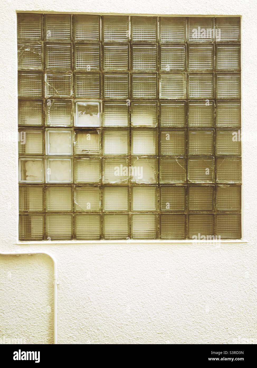 Old dirty and blind window made of many glass blocks or bricks Stock ...
