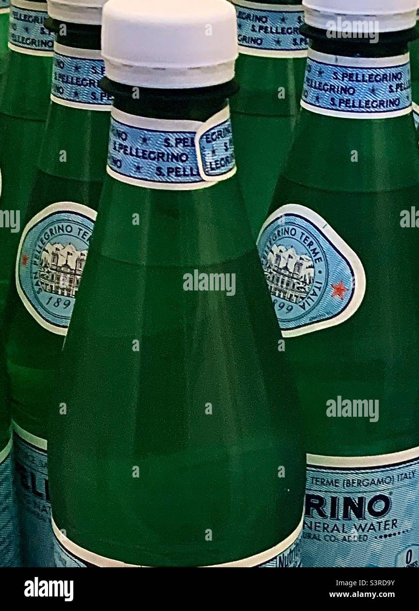 Closeup several green sparkling water bottles Stock Photo - Alamy