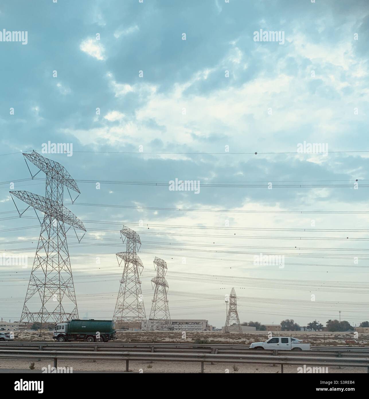 Long cable wires along the road Stock Photo - Alamy