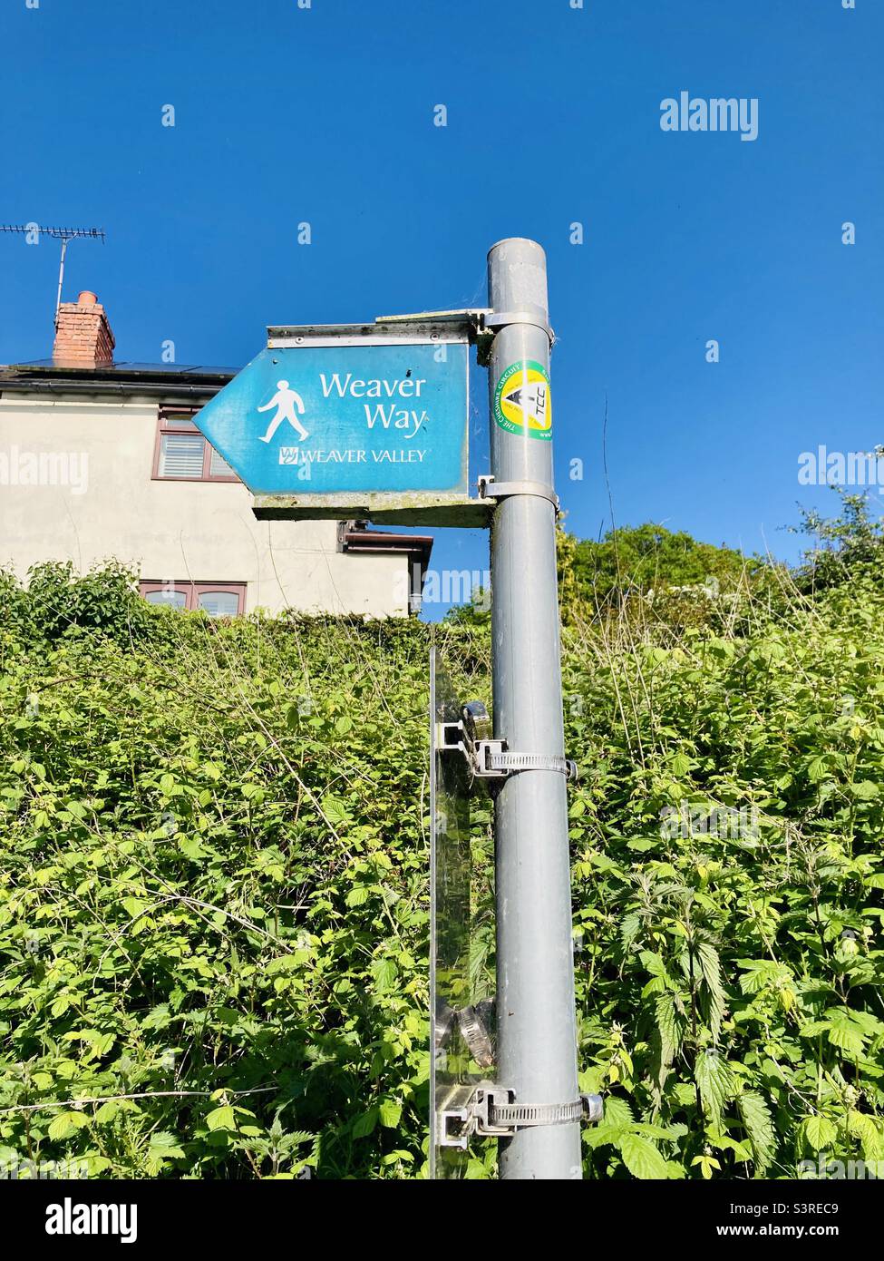Weaver way sign along the canal in Audlem, Cheshire, U.K Stock Photo ...