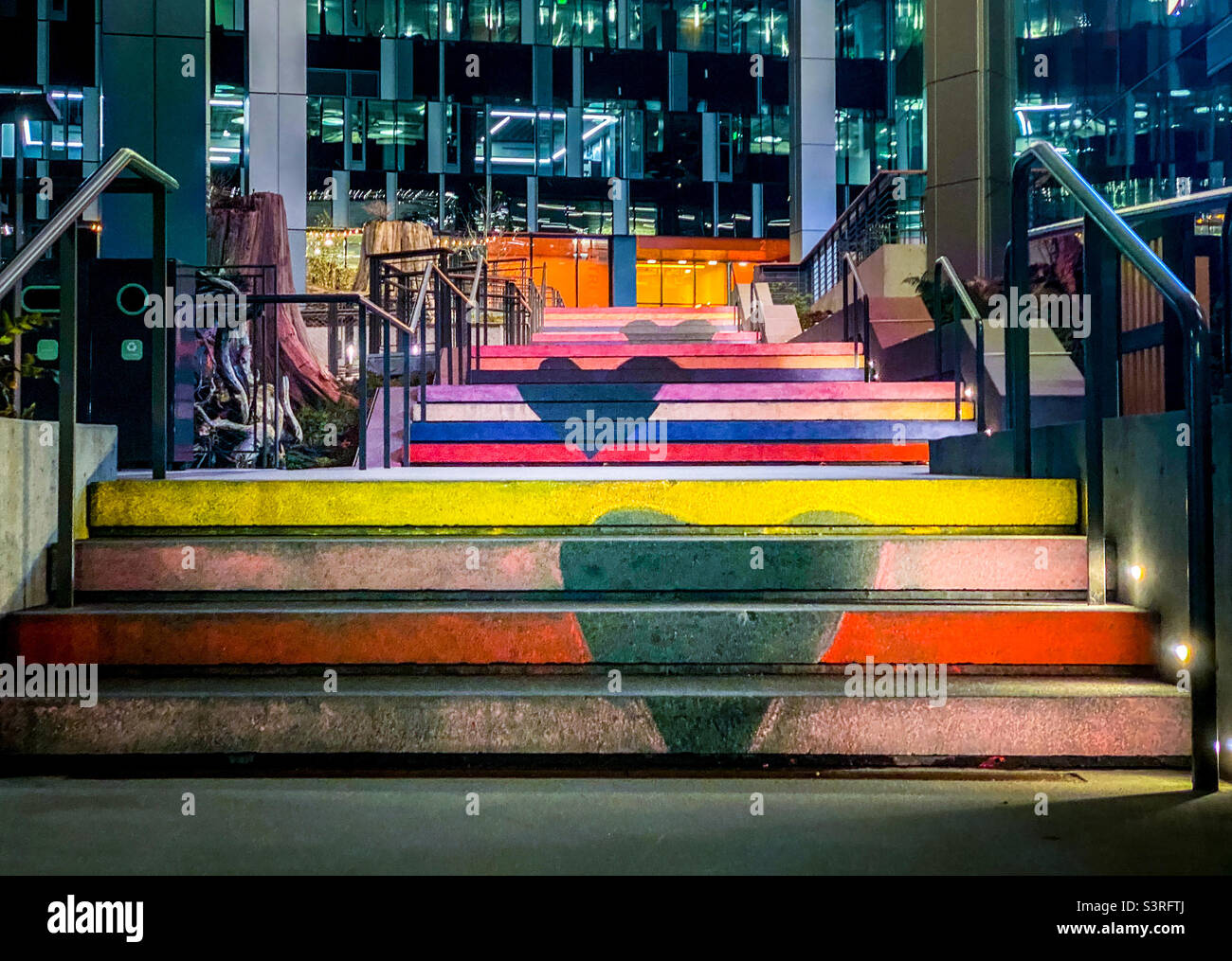 Colorful stairs displaying pride colors, and advocating love. Downtown ...