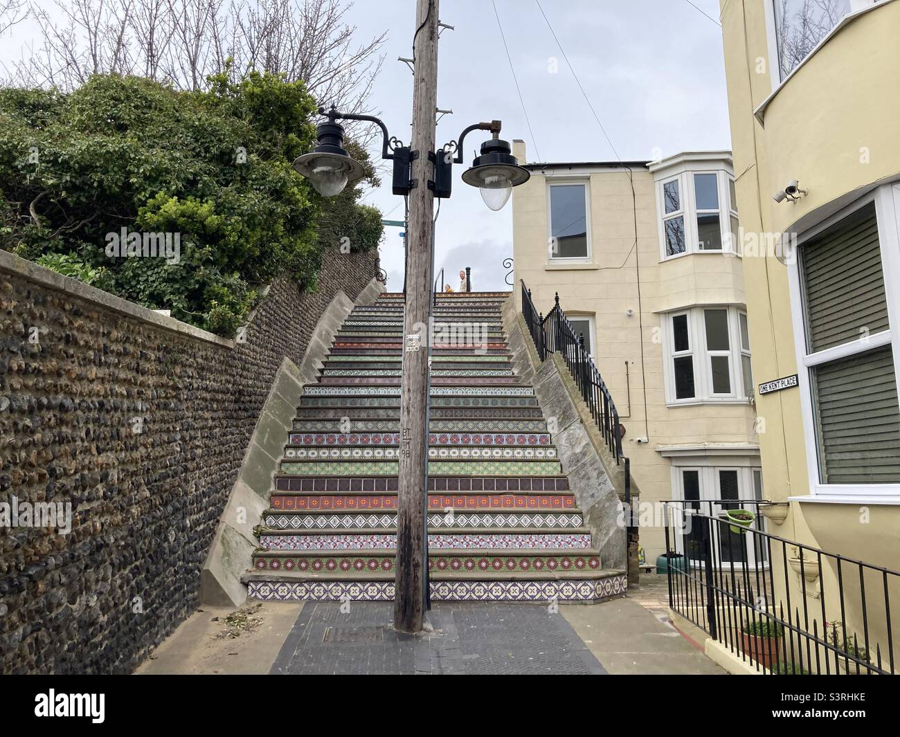 800 tiles inspired by Pugin installed on steps in Ramsgate, Kent Stock ...