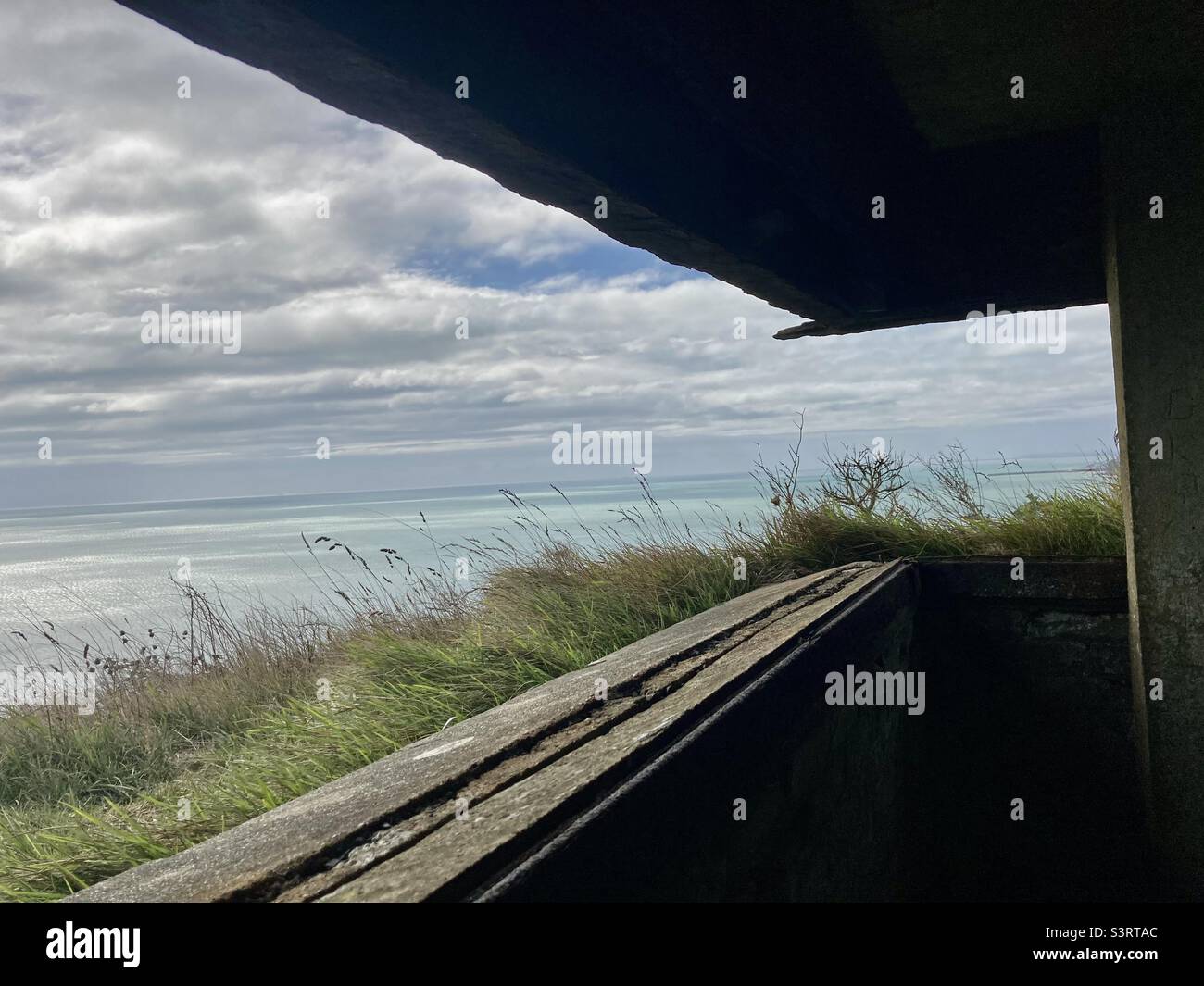 View out of a ww2 observation post on top of a cliff Stock Photo - Alamy