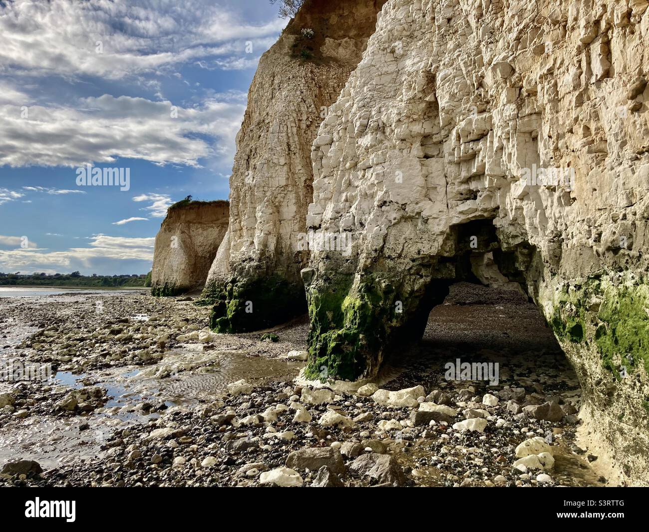 Chalk caves along the coast at Pegwell Bay, Kent England Stock Photo ...