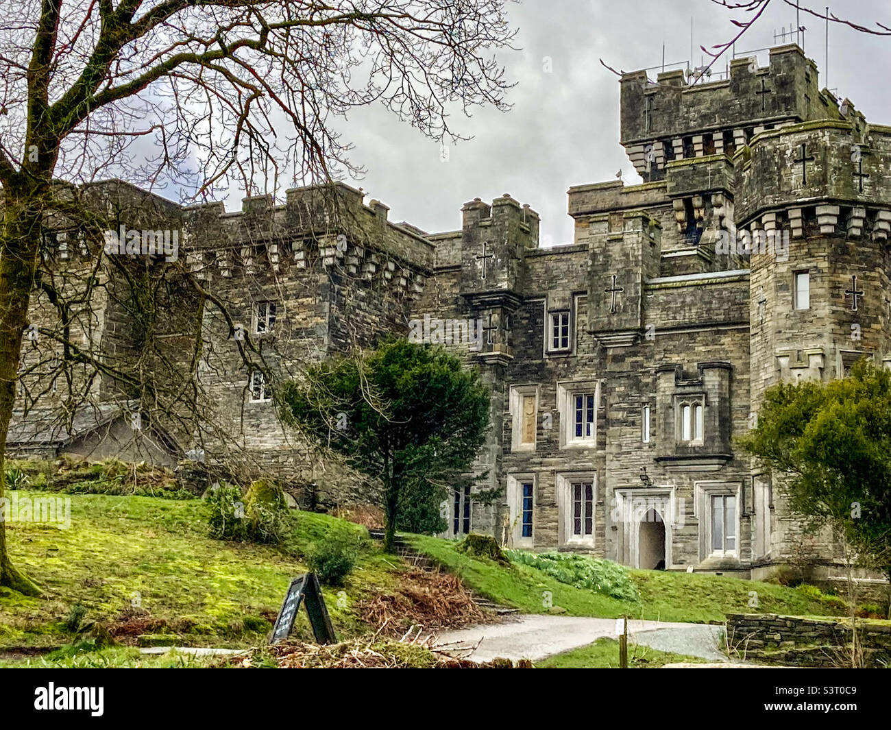 Low Wray Castle near Ambleside in the Lake District on a very wet ...