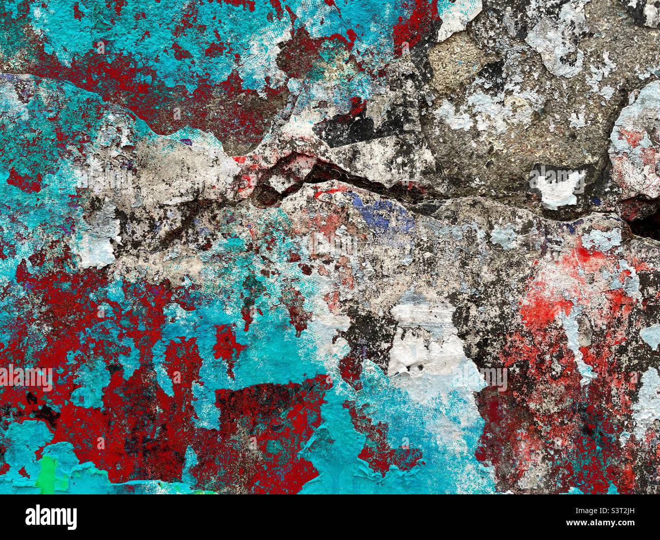 Grungy wall with paint patches and cracks Stock Photo - Alamy