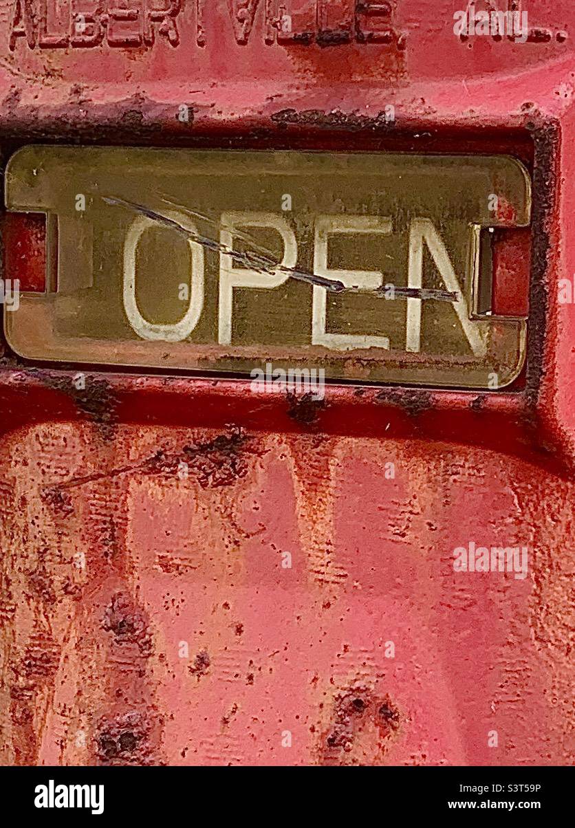 Red vintage OPEN sign Stock Photo - Alamy