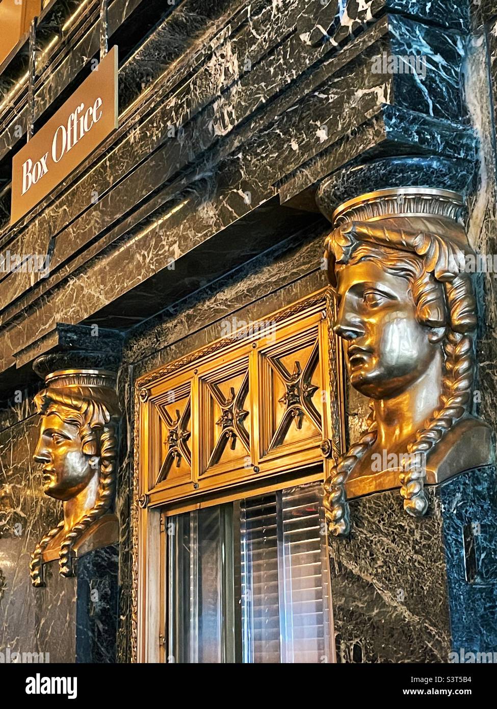 Ornate details at the Hudson theater box office interior, W. 44th St ...
