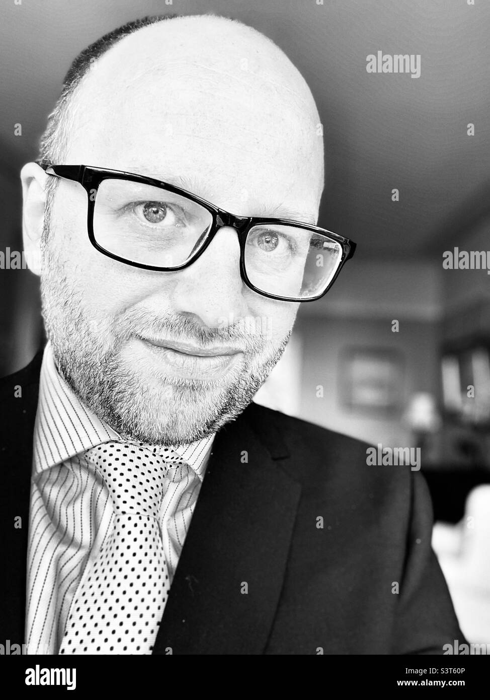 Black and white image of smartly dressed man with suit and tie Stock ...