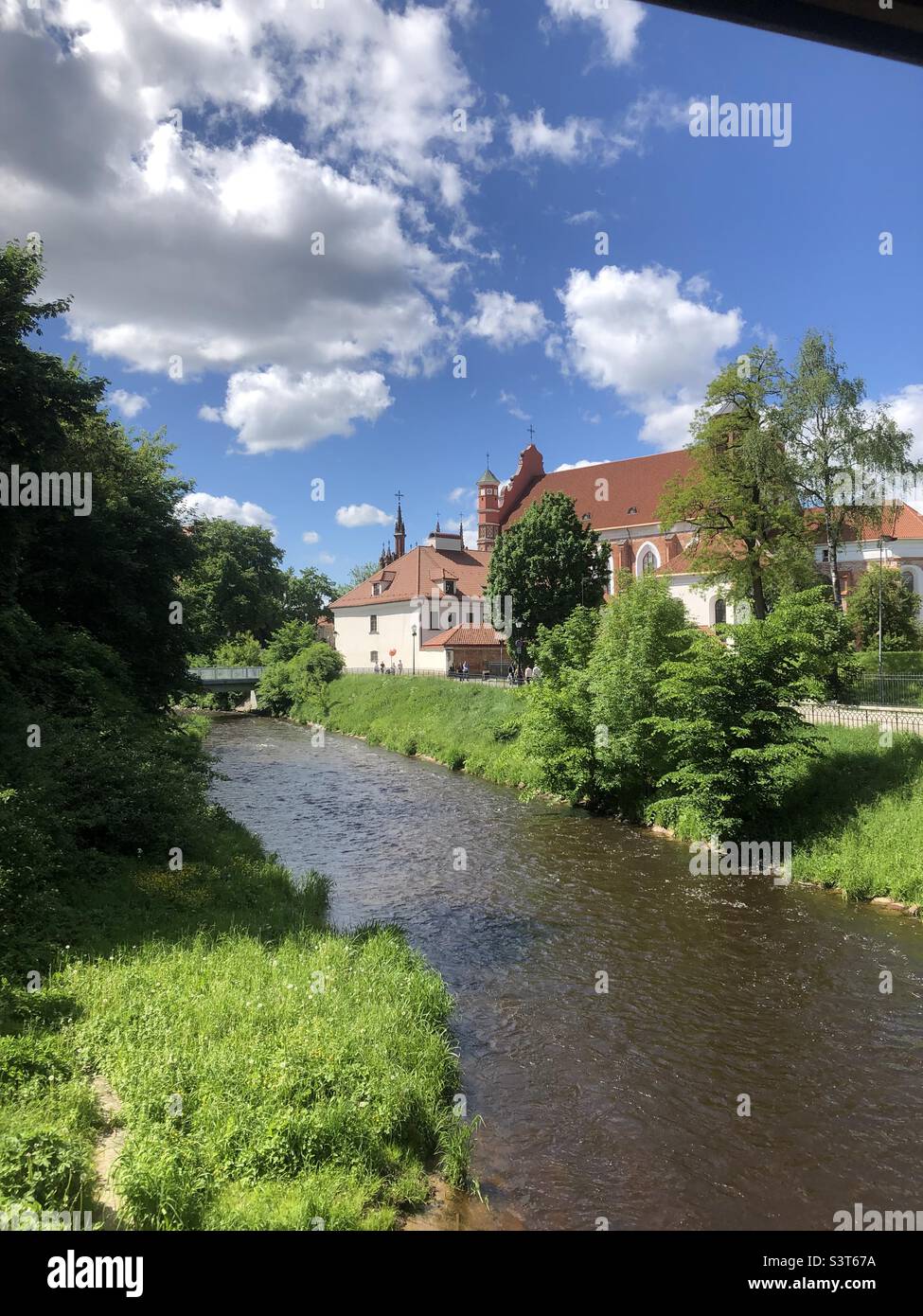 Authentic Church lined along the Vilnia River in Vilnius,Lithuania ...