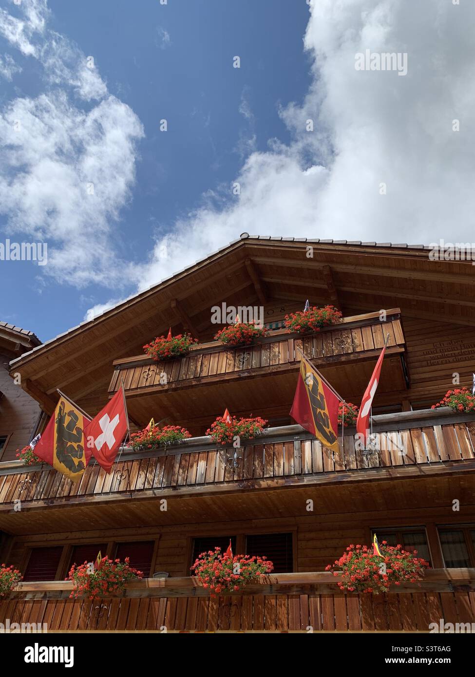 Balcony of swiss chalet hi-res stock photography and images - Alamy