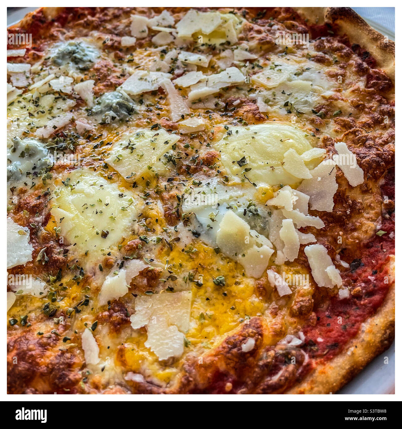 Four cheese pizza Stock Photo - Alamy