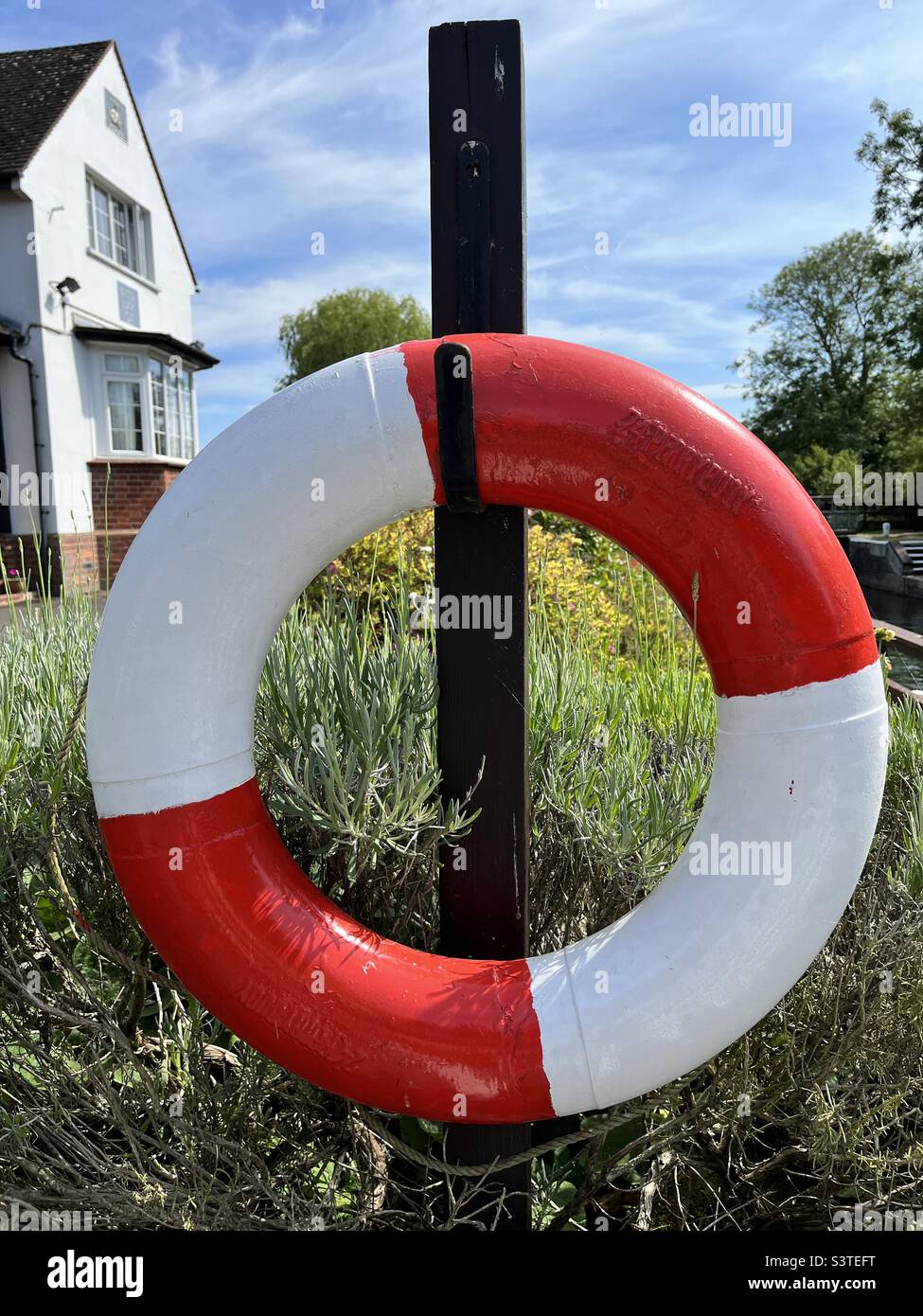 Life Ring by lock on River Thames Stock Photo - Alamy