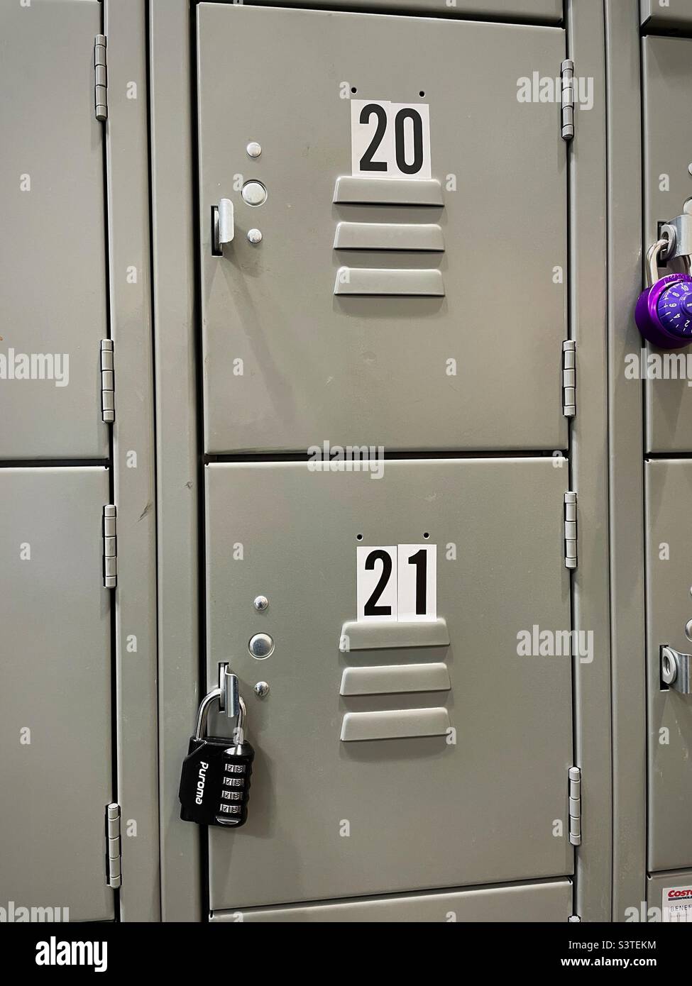 Lockers with the numbers 20 and 21 identifying them, 2022, USA Stock ...