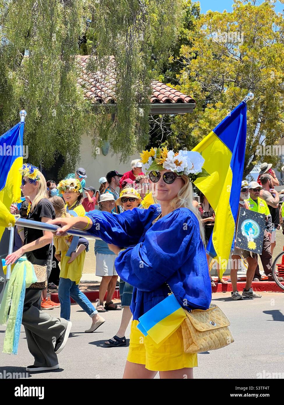 Santa Barbara, California USA 25 June 2022 A group from Ukraine march ...