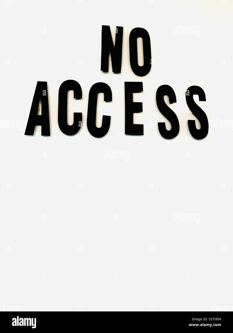 Bold, black and white, NO ACESS sign on white background with copy ...