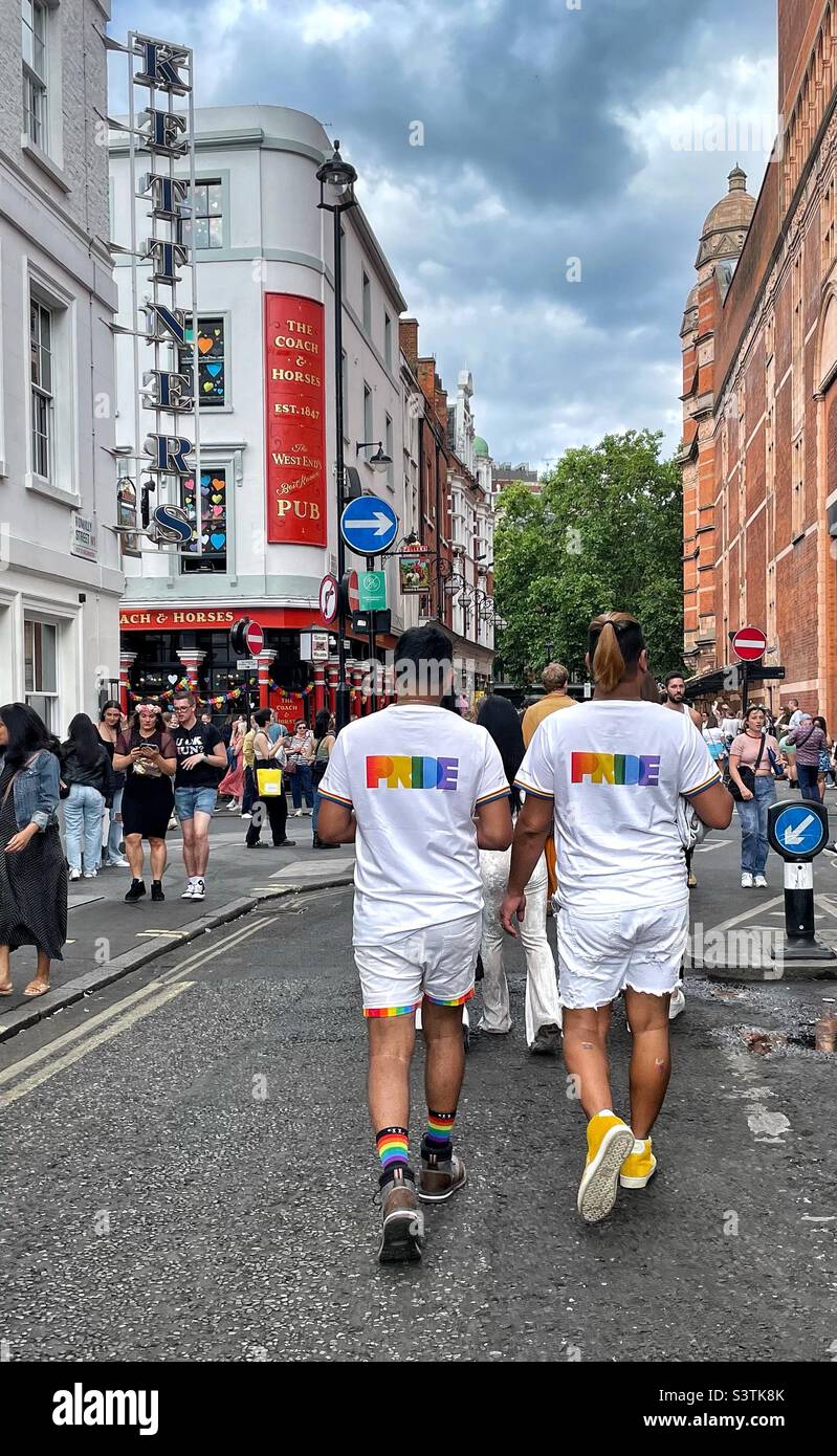 People walking down Romilly Street in Soho during the Pride 2022 ...