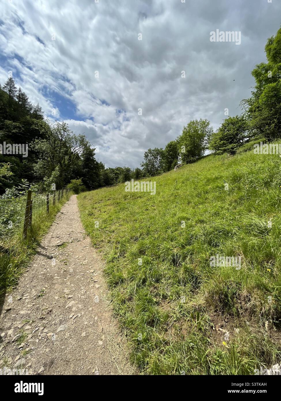 Footpath alongside the River Lathkill at Lathkill Dale in the Peak ...