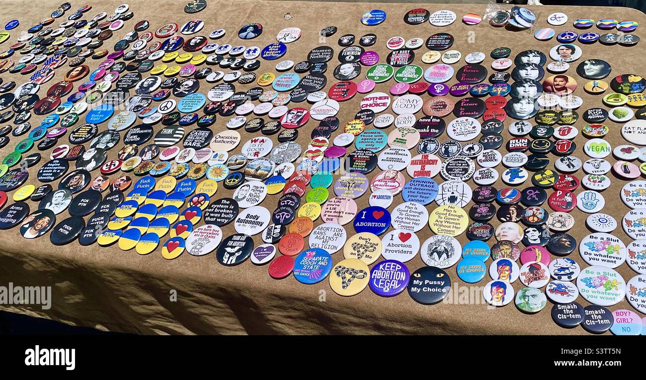 Various protest buttons on display Stock Photo - Alamy