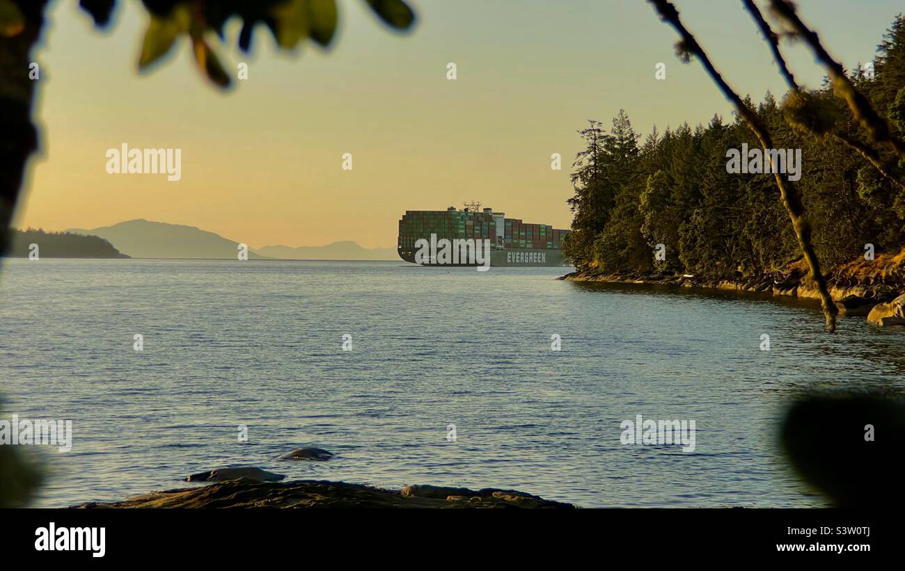 Cargo Ship in Nature Stock Photo - Alamy
