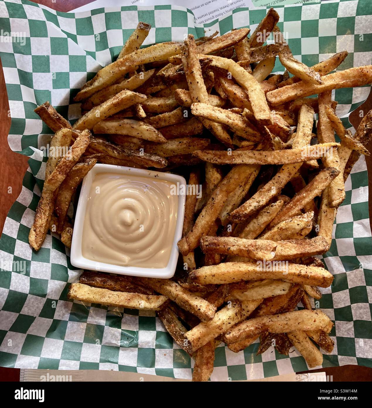 Fries with spicy mayo Stock Photo - Alamy
