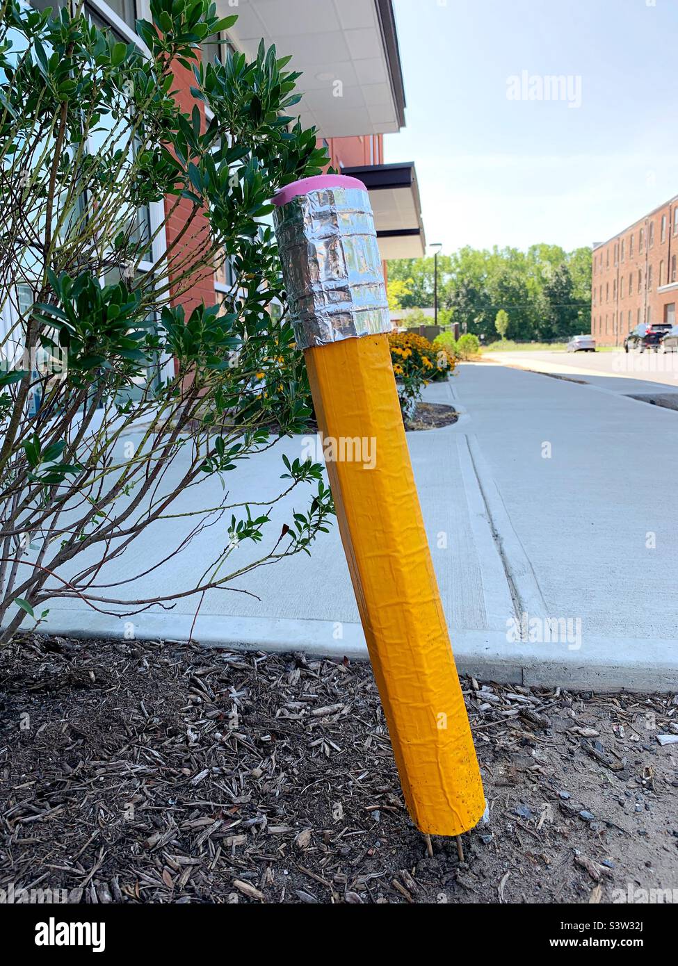 Homemade pencil sign, symbol, or icon to visually communicate without ...