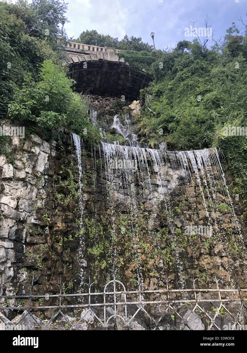 Waterfall in Central Budapest underneath the entrance to a viewpoint ...