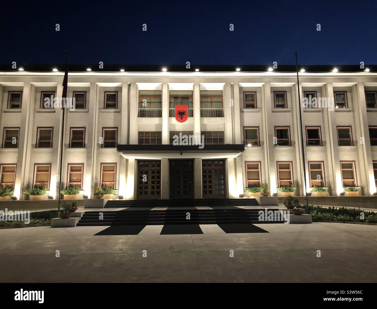 Administrative building in Tirana by night Stock Photo - Alamy
