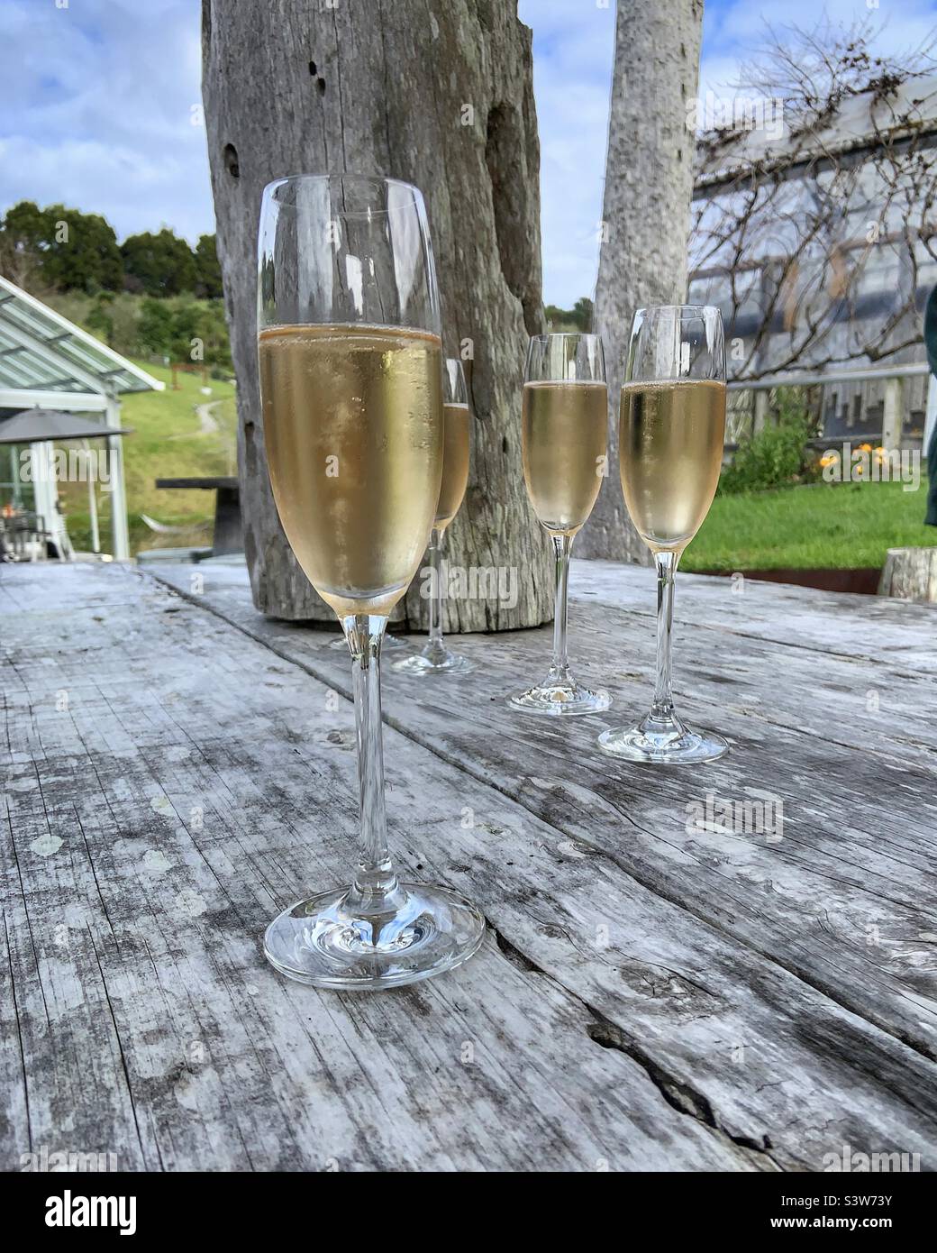 Champagne in Rustic Setting Stock Photo - Alamy