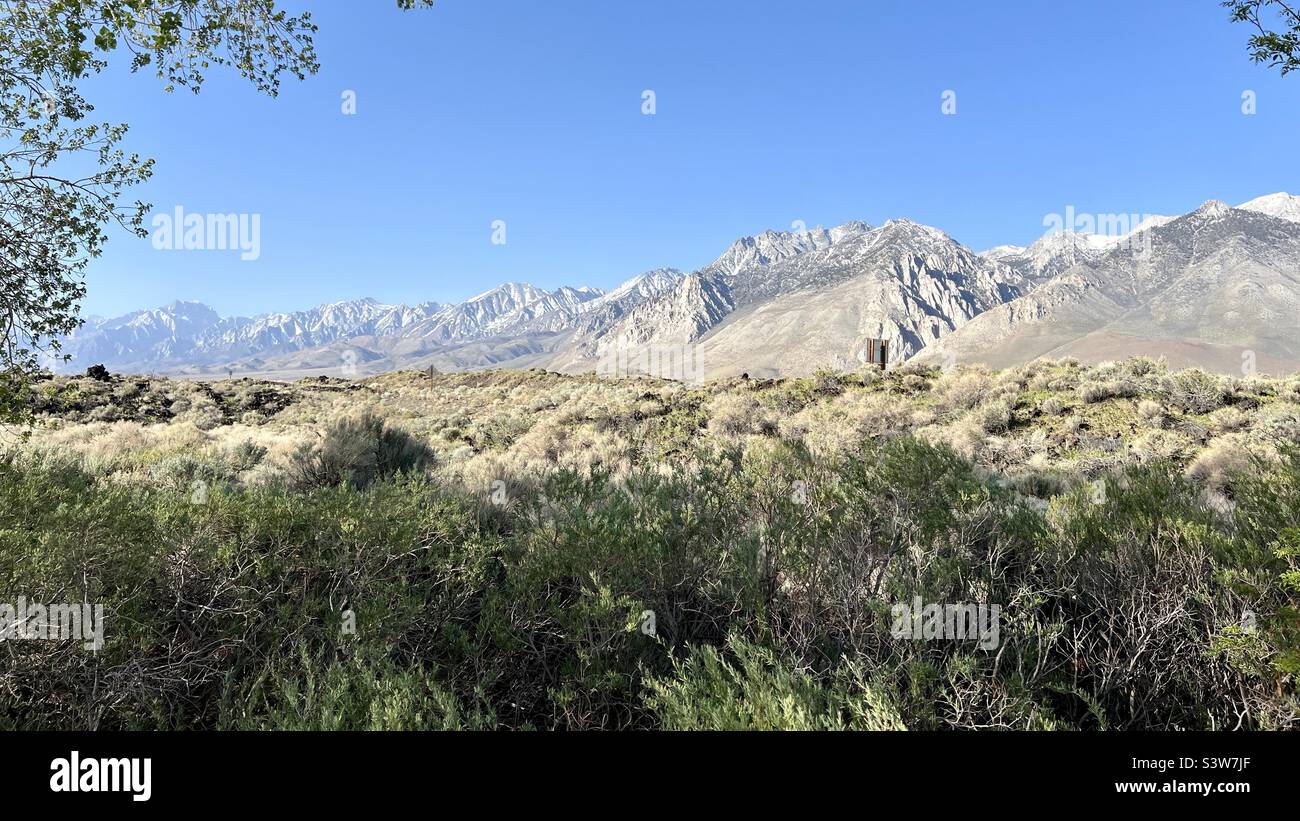 Mountains seen from rest area near Independence, California, with ...