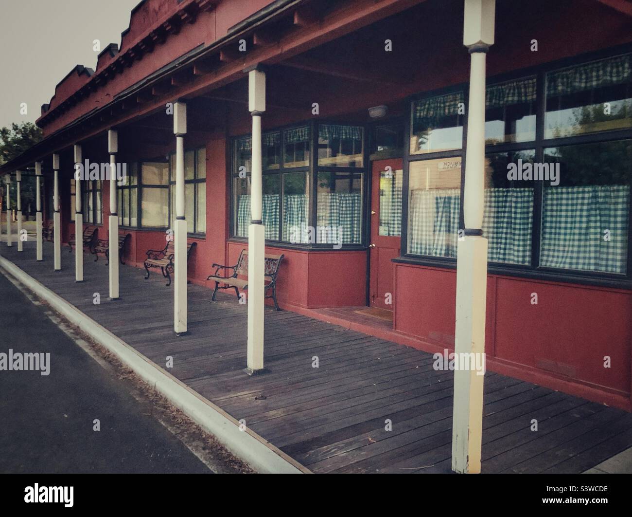 Boardwalk in front of social hall Stock Photo - Alamy