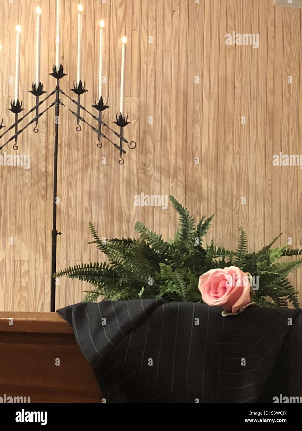 Rose on alter at wedding with candle sticks in background Stock Photo ...