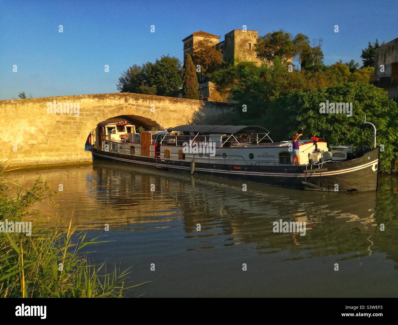 Navigation on the Canal du Midi. Colombiers, Occitanie, France Stock ...