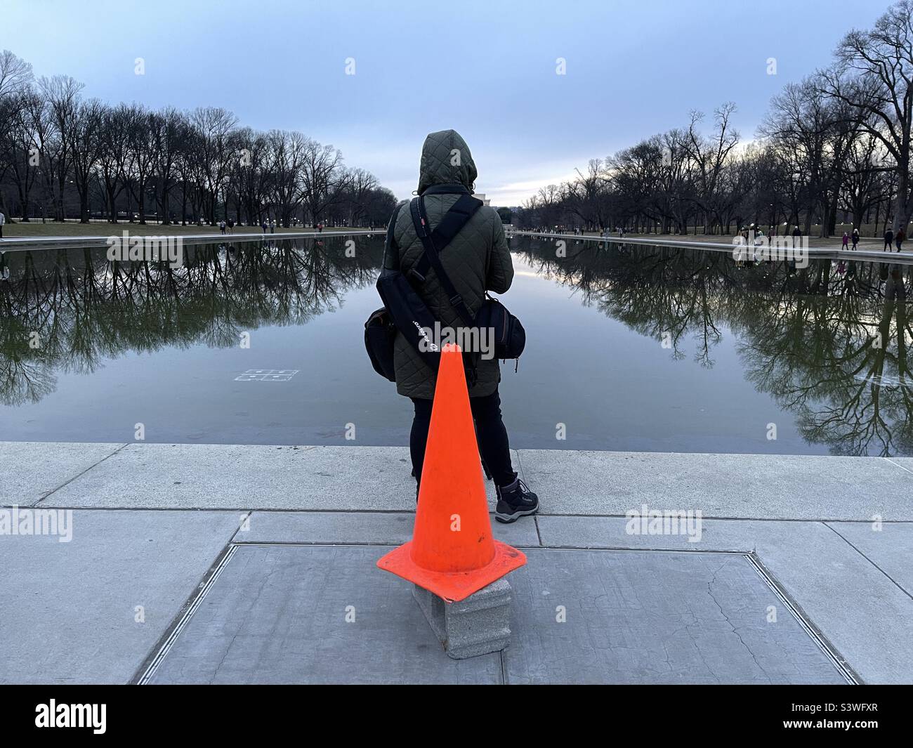 Photographer in Washington DC with orange cone Stock Photo - Alamy