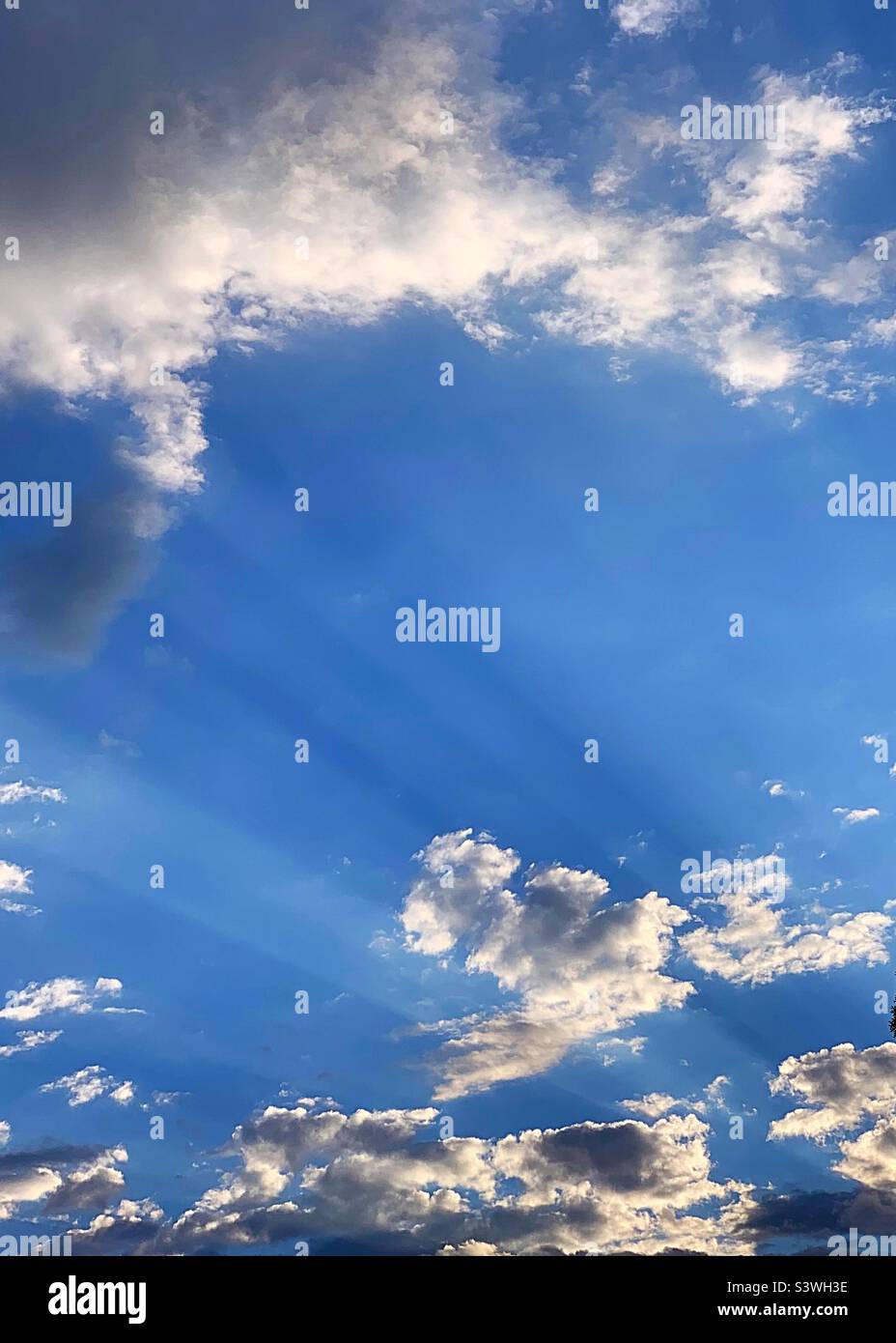 Blue morning sky with clouds backlit by sun Stock Photo - Alamy