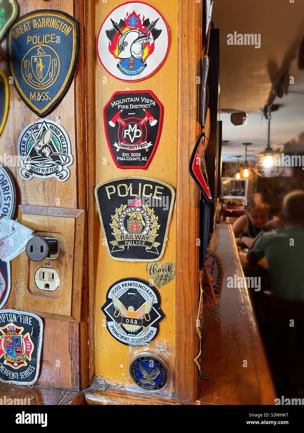 First responder patches on display at O’Hara‘s restaurant and pub in ...