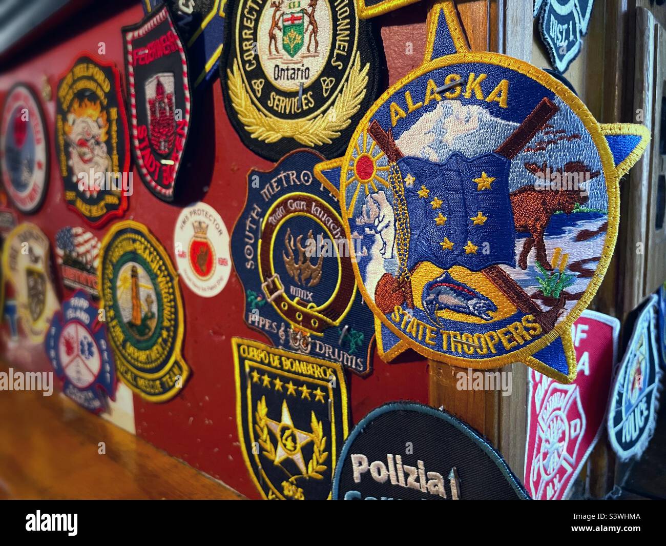 Military and first responders patches on display at O’Hara‘s restaurant ...