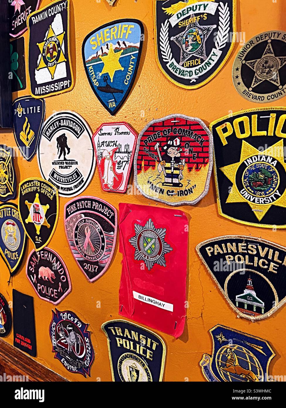 Military and first responder patches on display at O’Hara‘s restaurant ...
