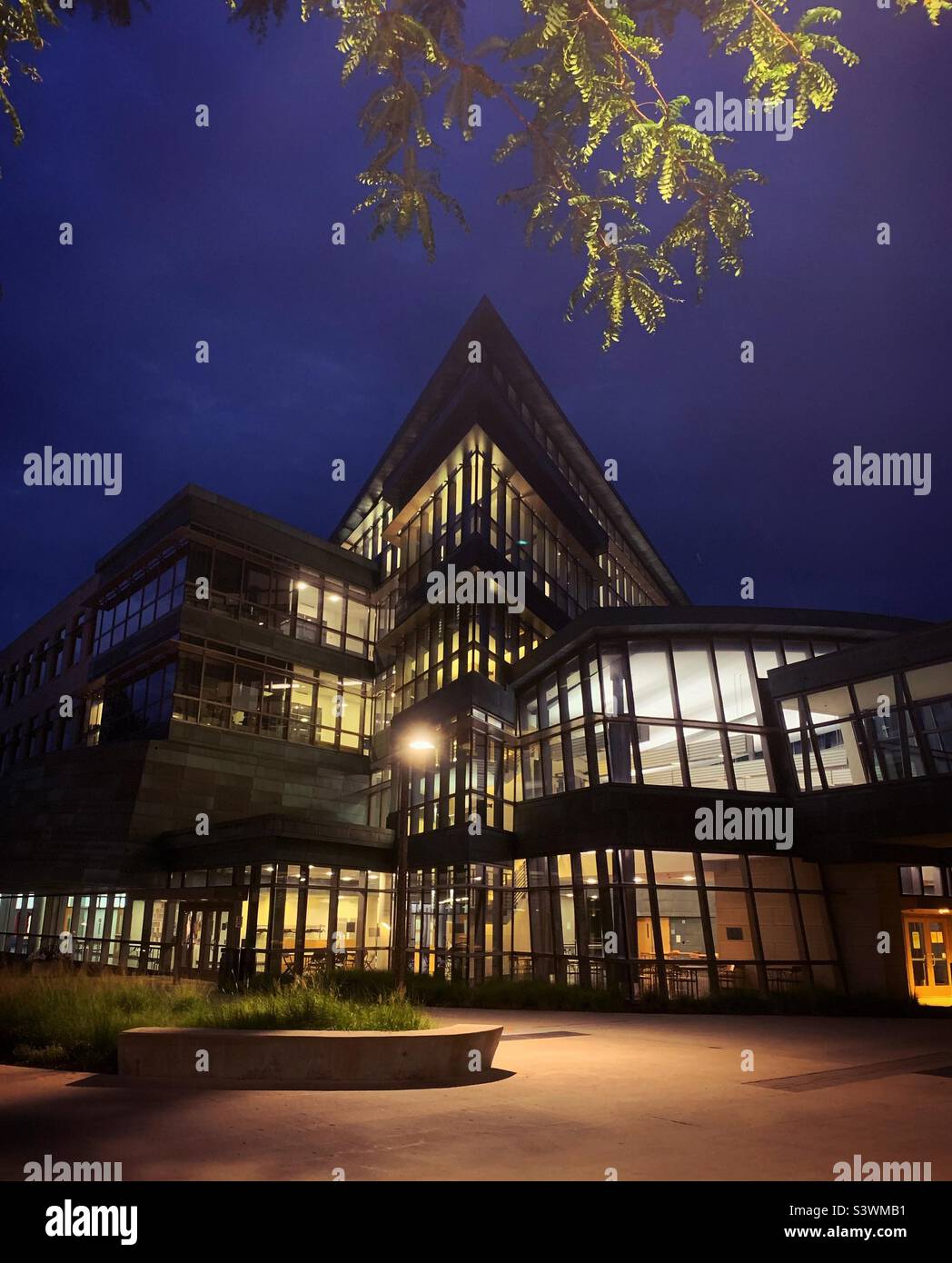 A glass walls building at night Stock Photo - Alamy
