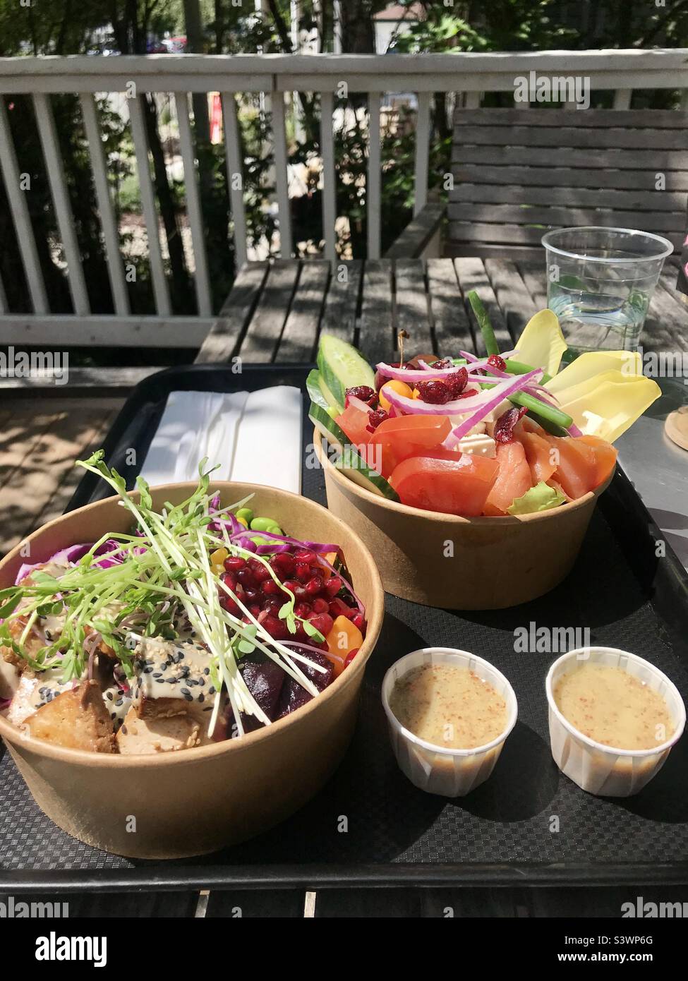 Two healthy vegetarian poke bowls for lunch Stock Photo - Alamy