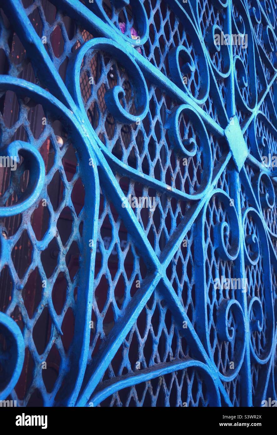 Blue security gate on 24th Street in The Mission of San Francisco Stock ...