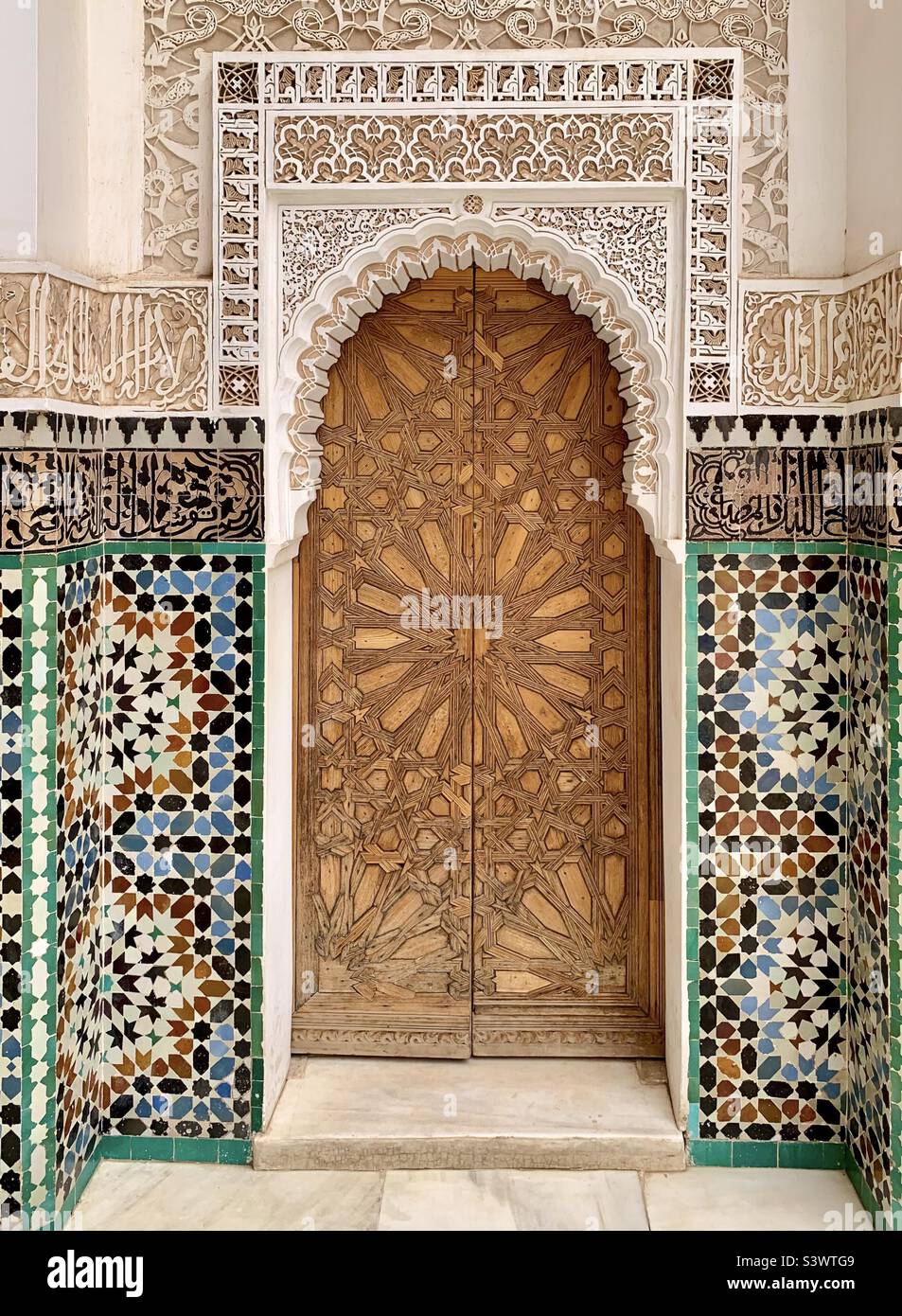 Ornate doorway in the Madrasa Ben Youssef, once the largest Islamic ...