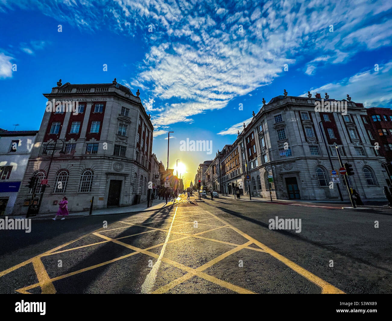 View of The Headrow in Leeds city centre at sunset Stock Photo - Alamy