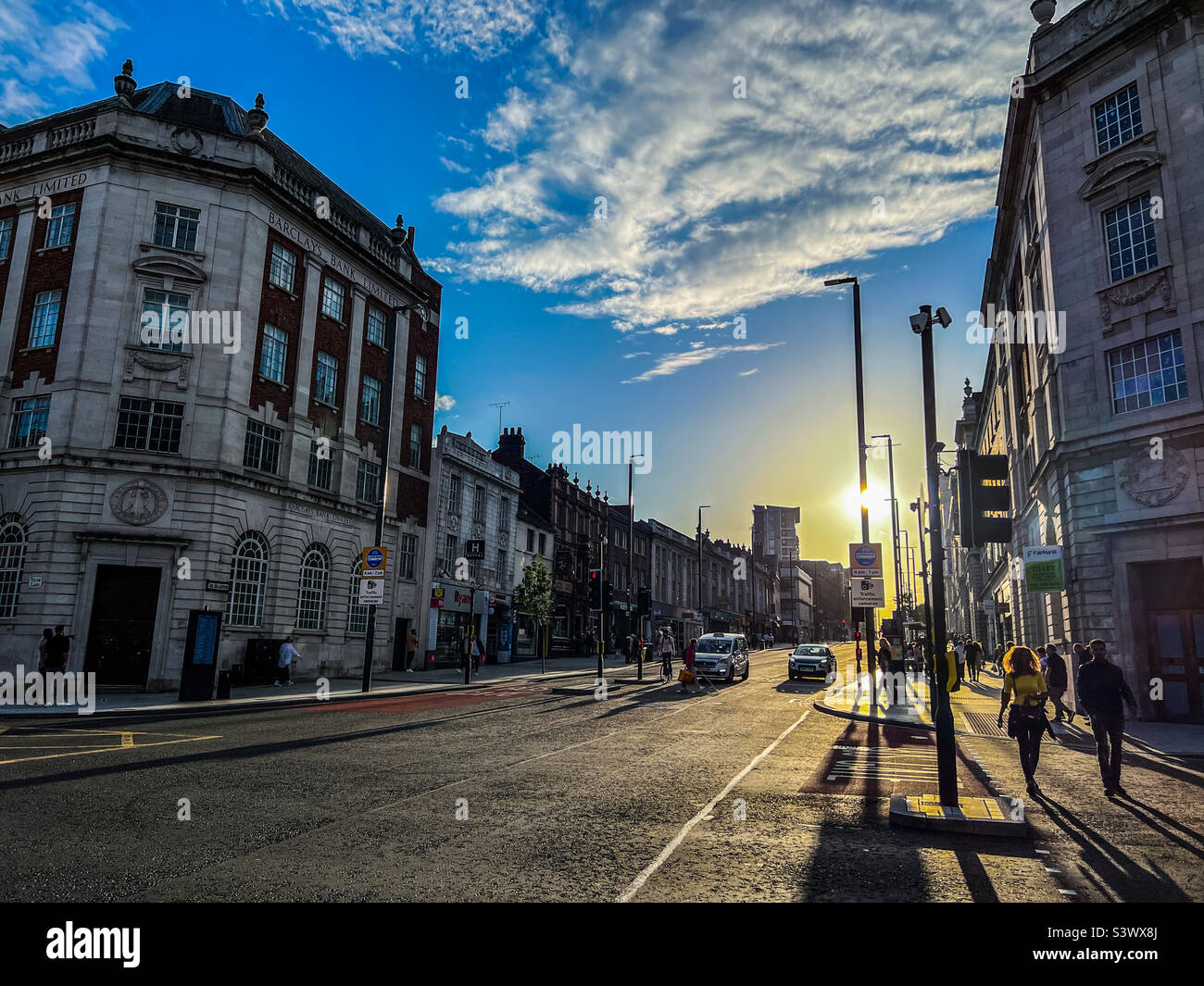 View of The Headrow in Leeds city centre at sunset Stock Photo - Alamy