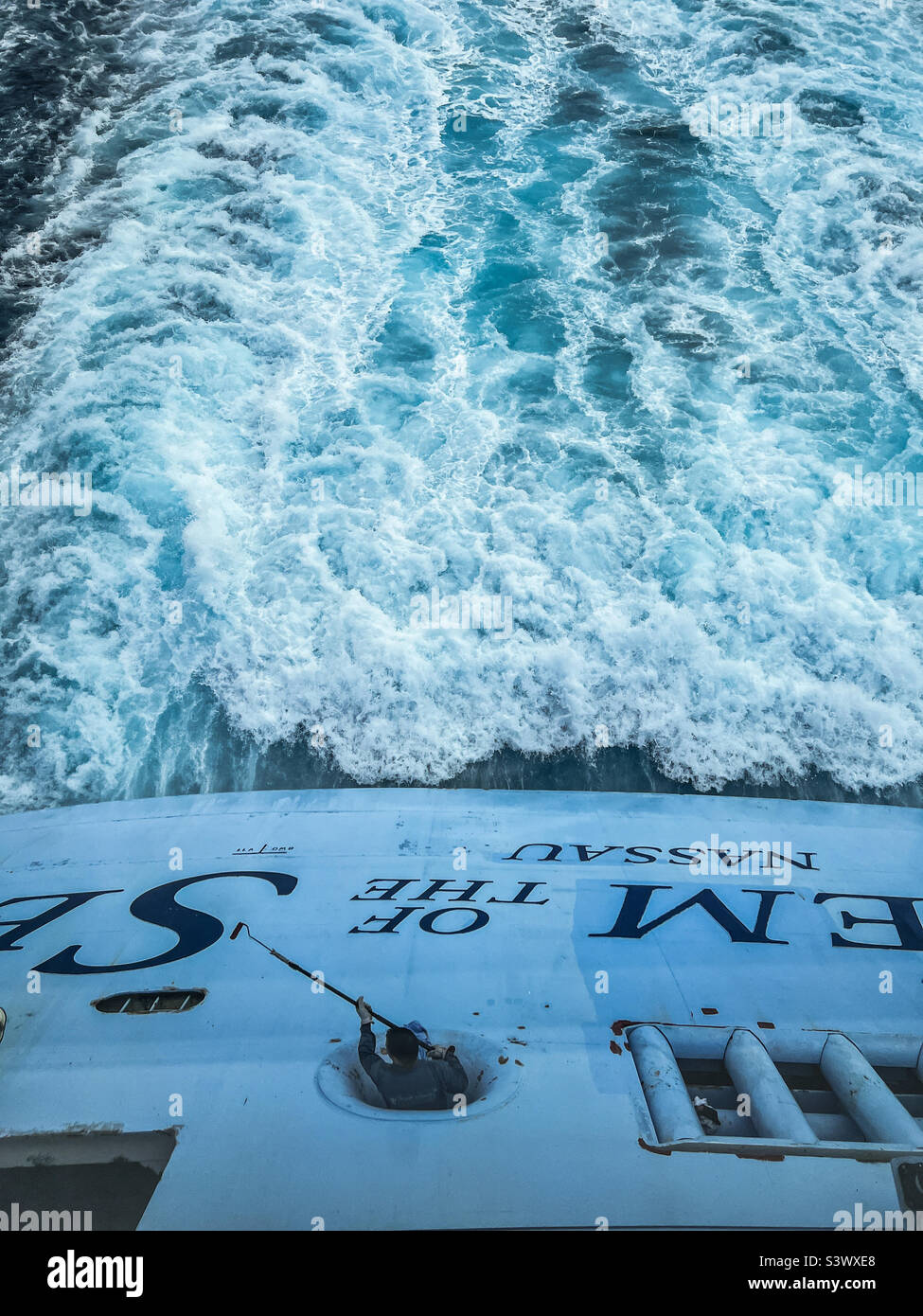 Retouching stern of Royal Caribbean Anthem of the Seas cruise ship ...