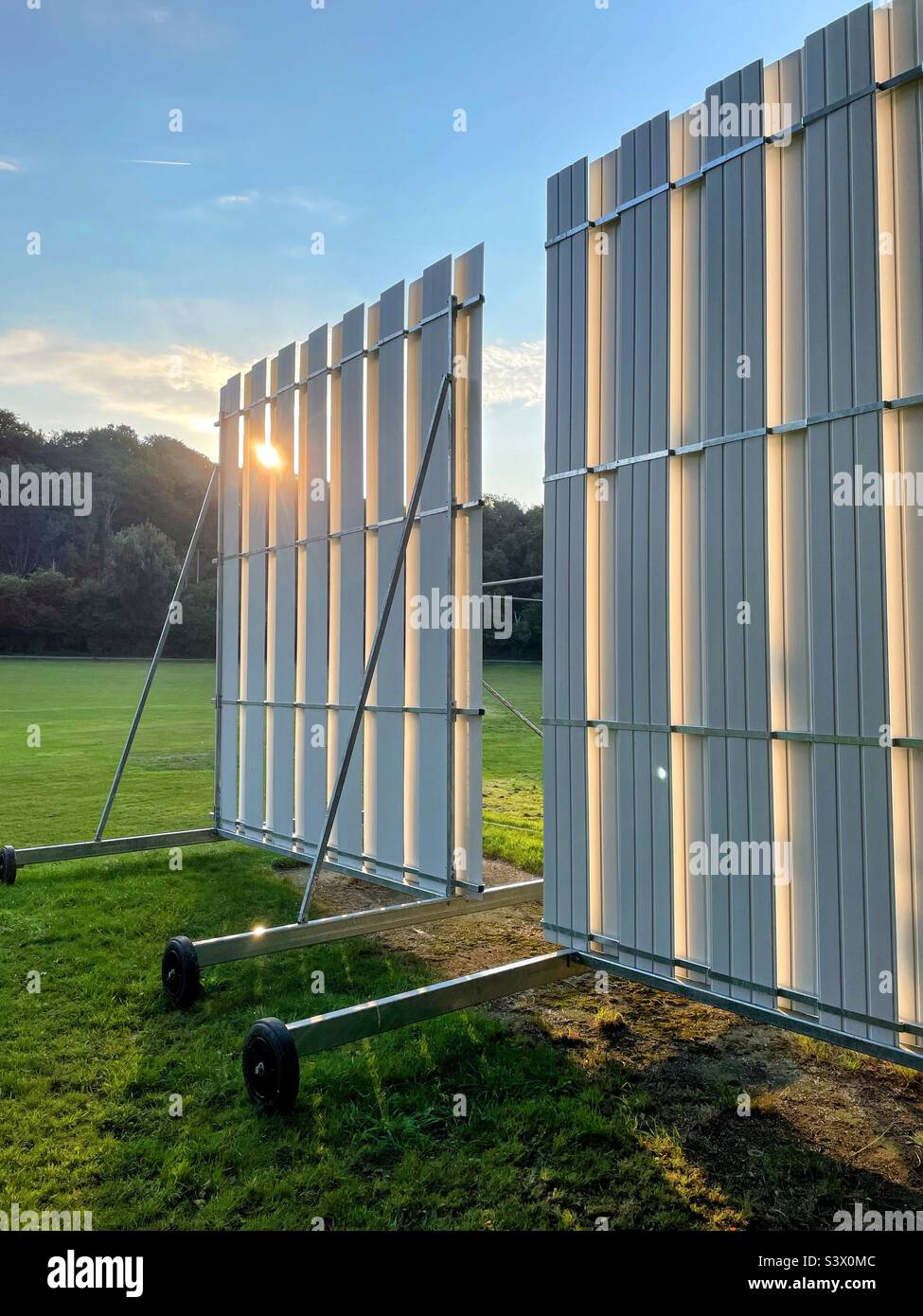 Cricket sight screens on a recreation ground in South Wales Stock Photo ...
