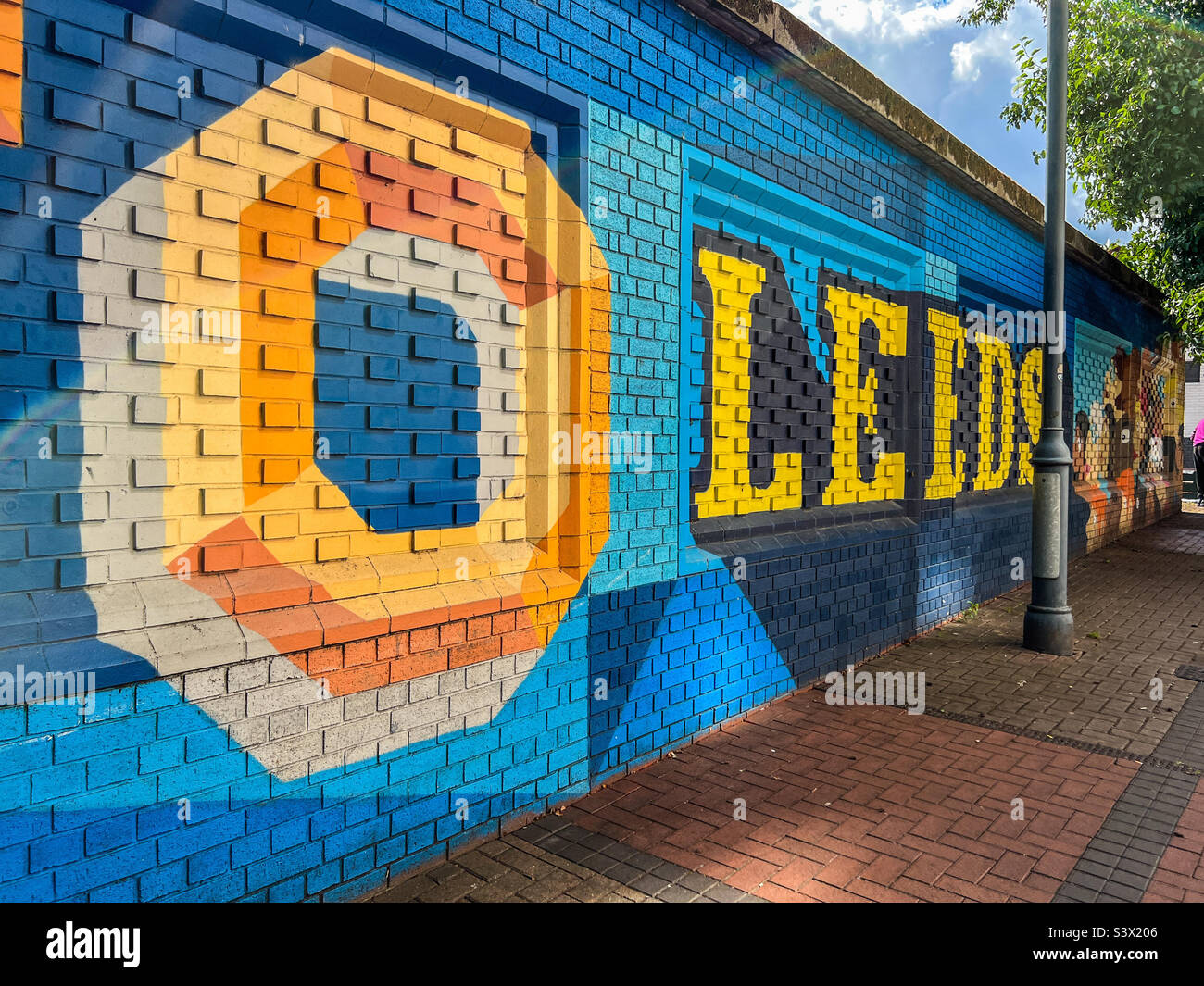 Large Leeds painted mural sign outside Leeds Kirkgate outdoor market ...